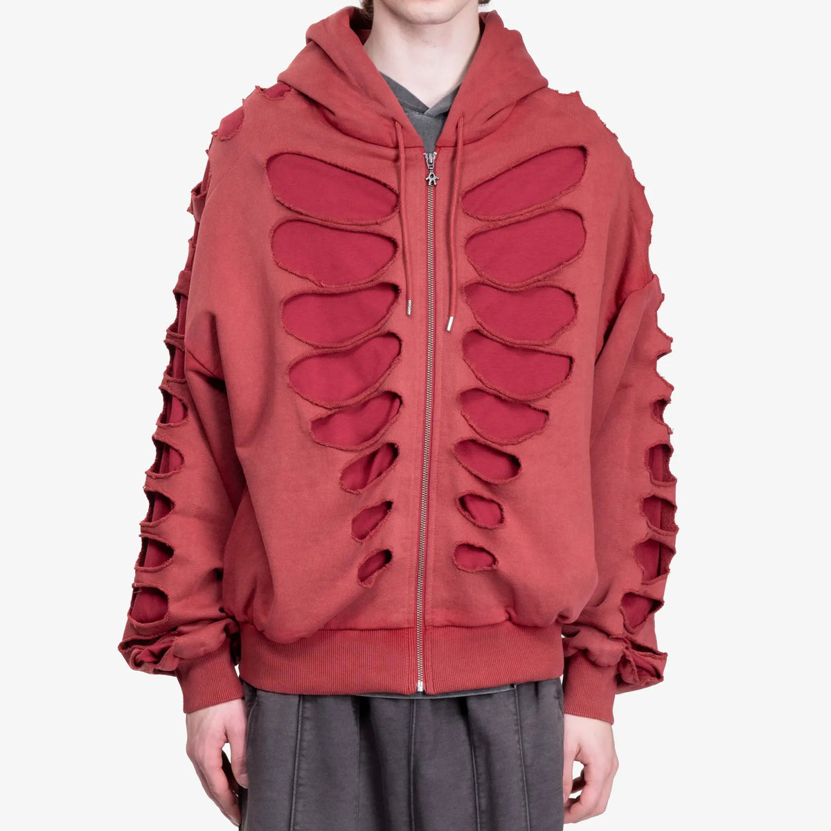 AVAVAV Shoulderless Cut Out Zip Hoody in Red