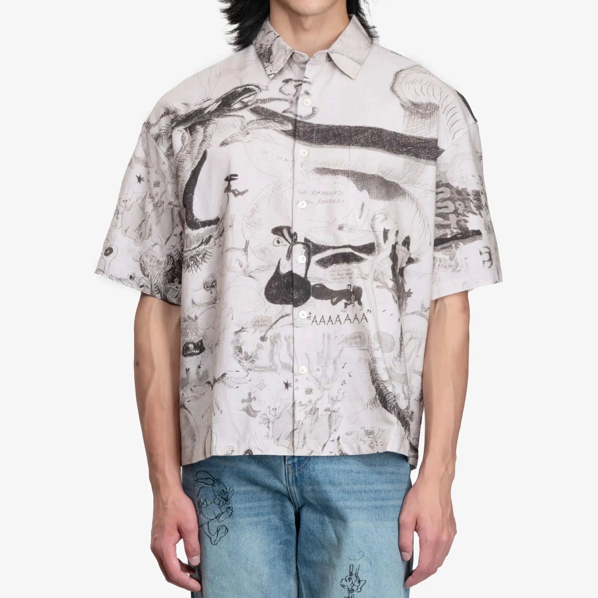 Dom Rebel Megalo SS Shirt Allover Sketch Print Button-Up