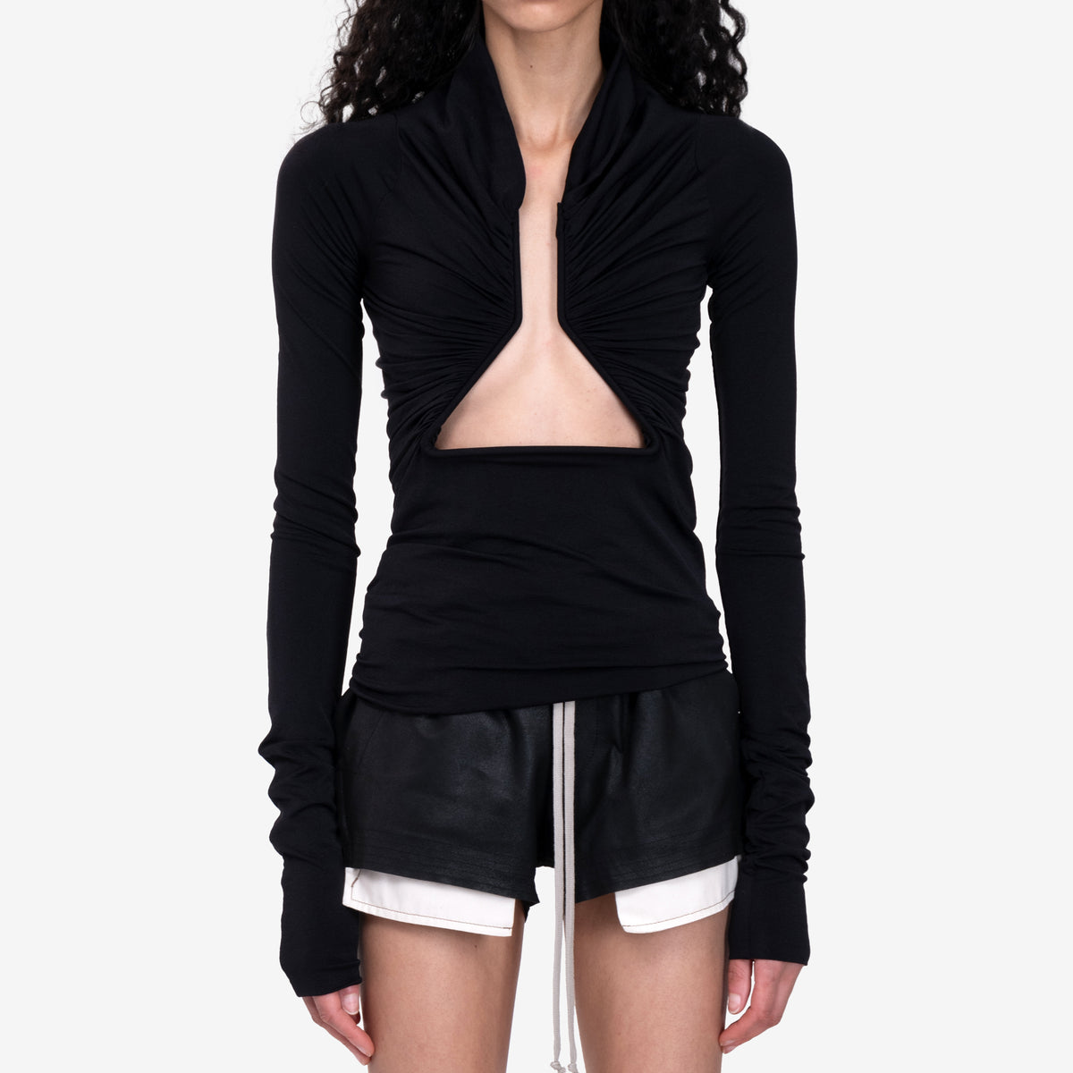 Womens Rick Owens Long Sleeve Prong Top in Black