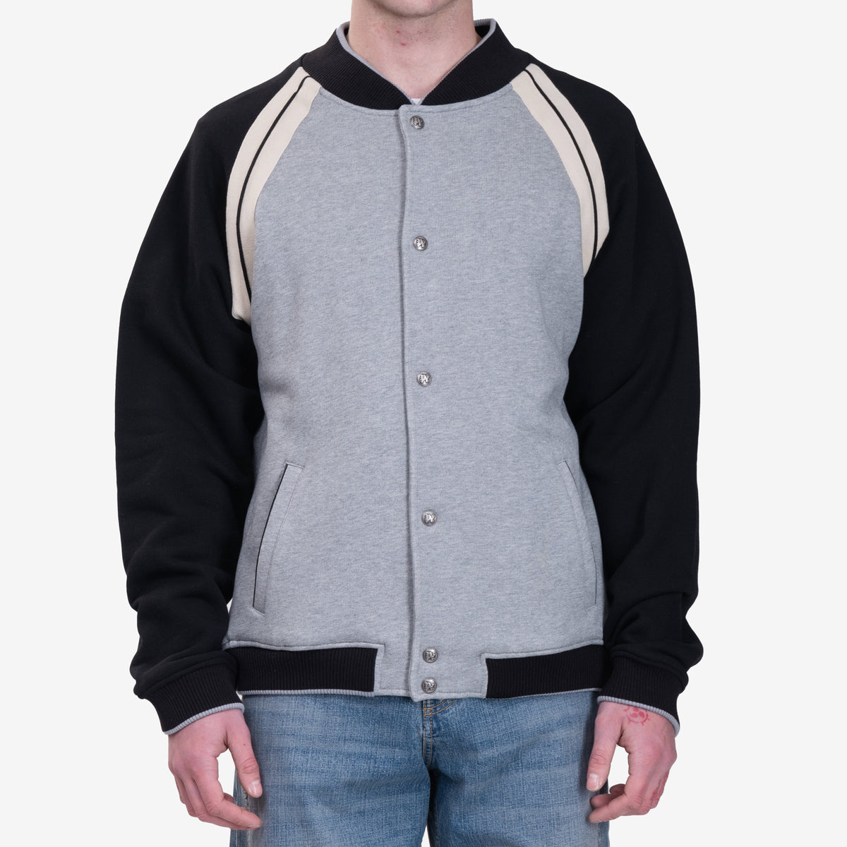 Mens Palm Angels Curved Logo Track Varsity Jacket in Melange Grey