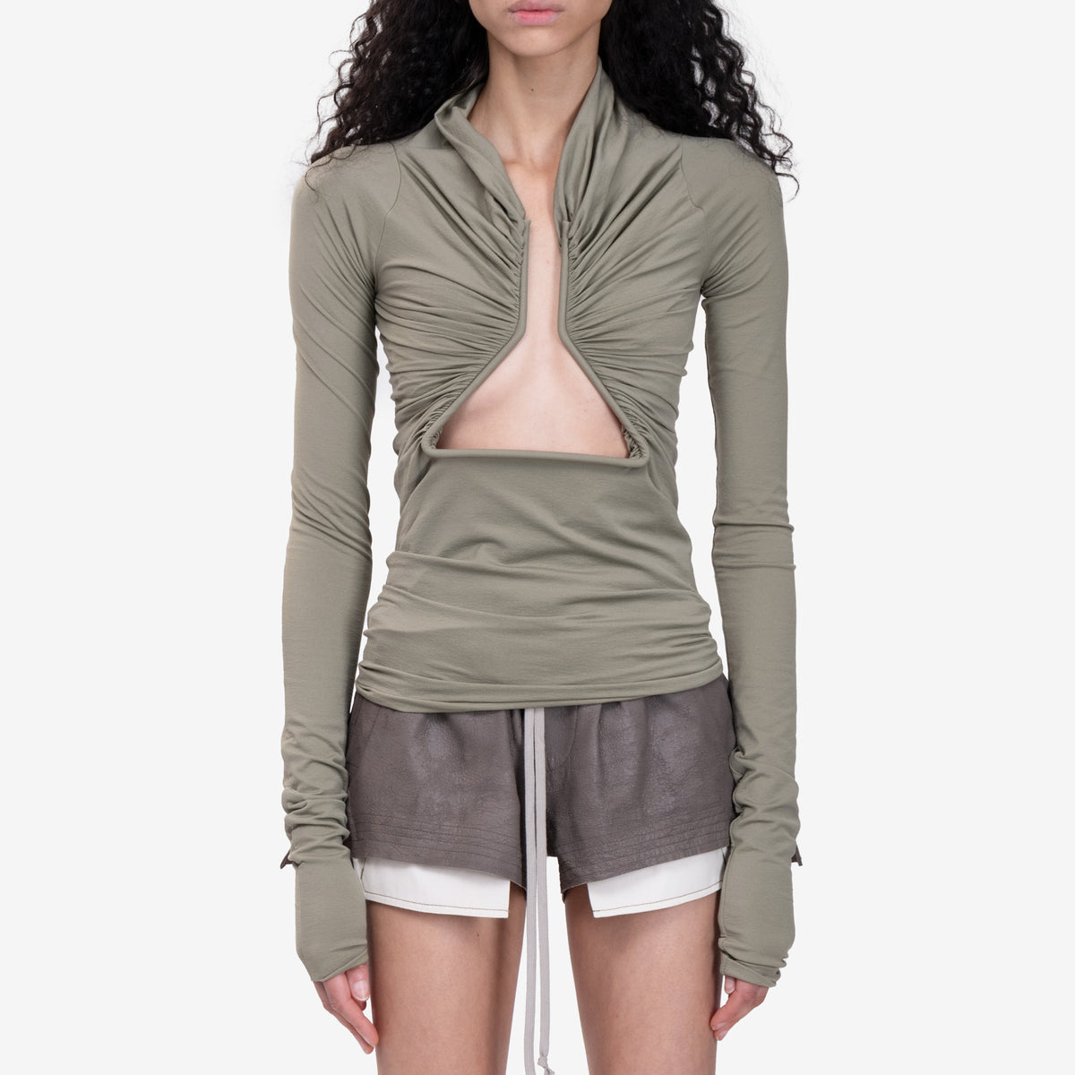 Womens Rick Owens Long Sleeve Prong Top in Celadon