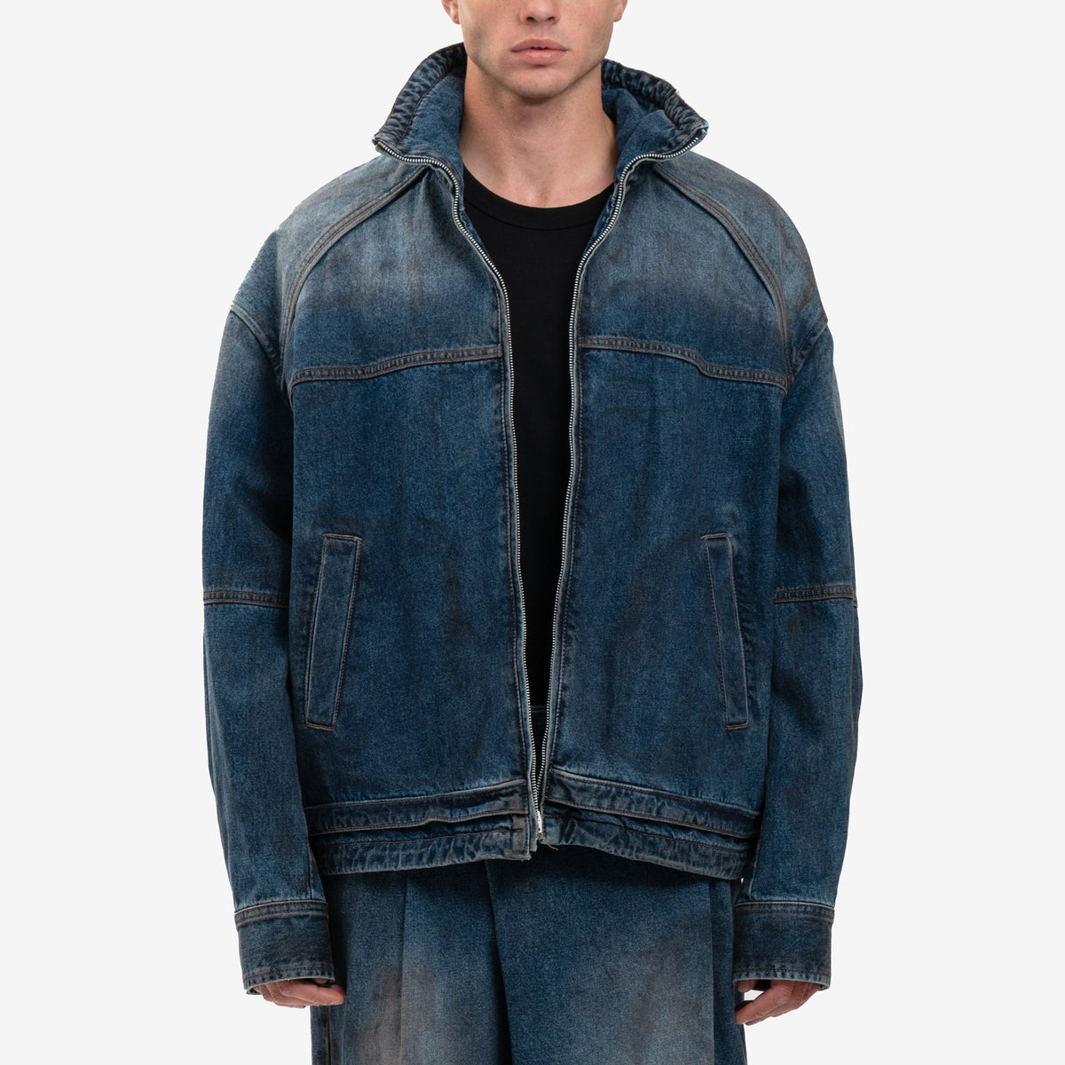 Mens Juun.J Oil Washed Denim Jacket in Blue