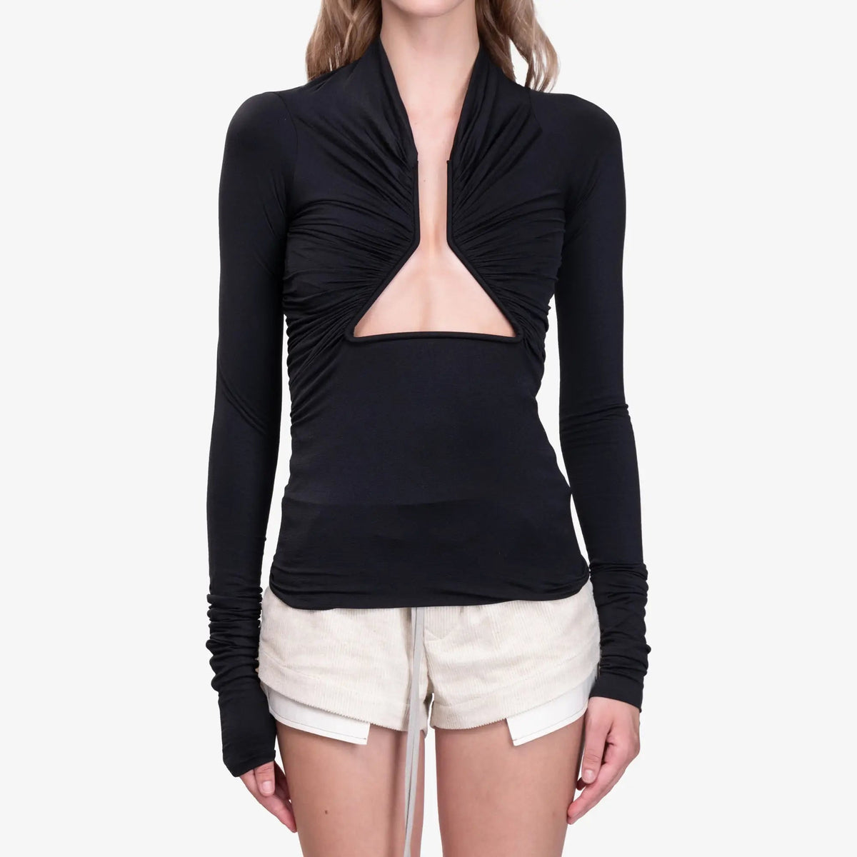 Rick Owens Womens Allanah Long Sleeve Prong Top in Black