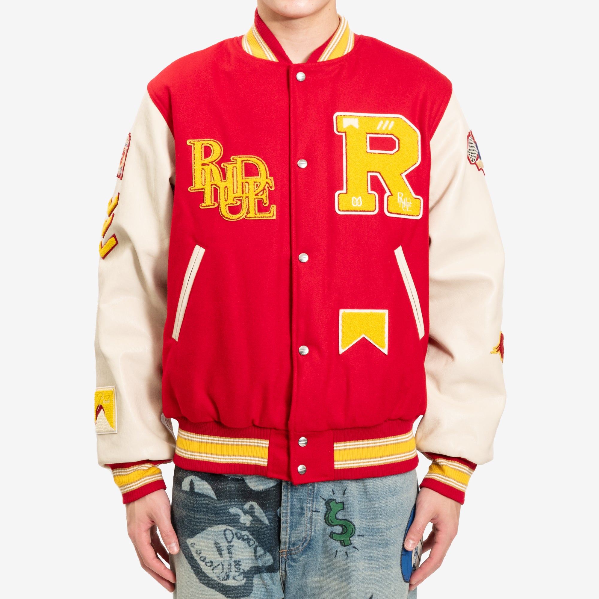 Rhude Mens Bull Market Varsity Jacket in Red